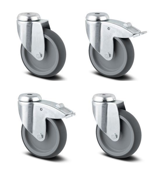 Sets Grey Non Marking Rubber Single Bolt Fitting Tente Castors in Sets ...