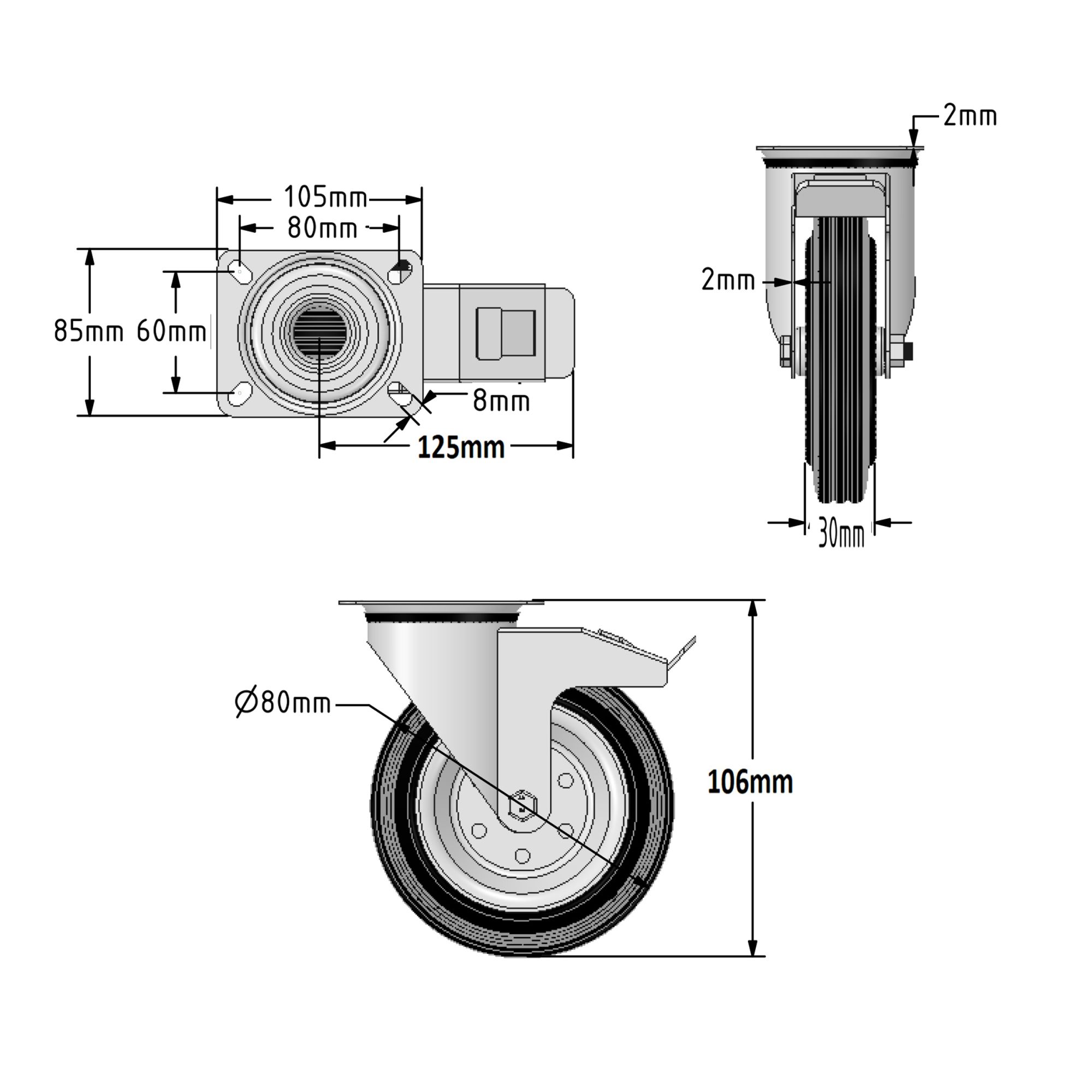 80mm Wheel Diameter (Steel Centre) SET OF 4