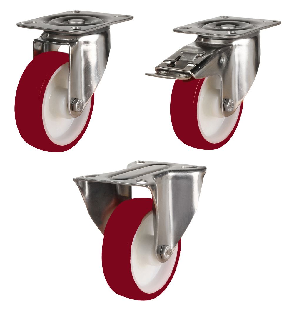 160mm Stainless Steel Swivel, Fixed & Braked Castor with Polyurethane ...